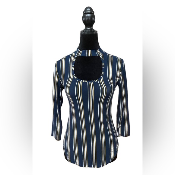 Source Unknown | Tops | Pin Striped Top Wcut Out Chest | Poshmark